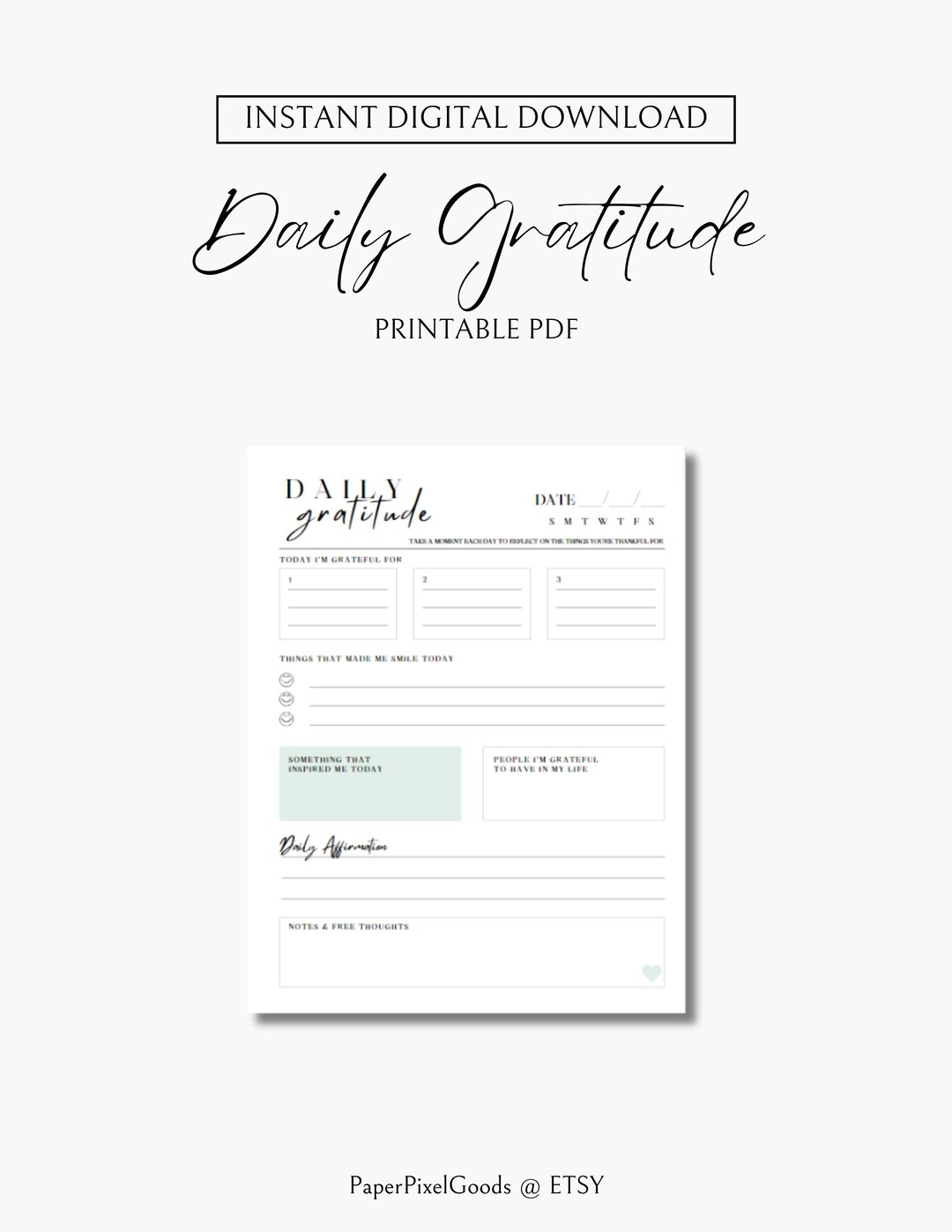 Daily Gratitude Worksheet, Gratitude, Give Thanks, Blessed, Self-care ...