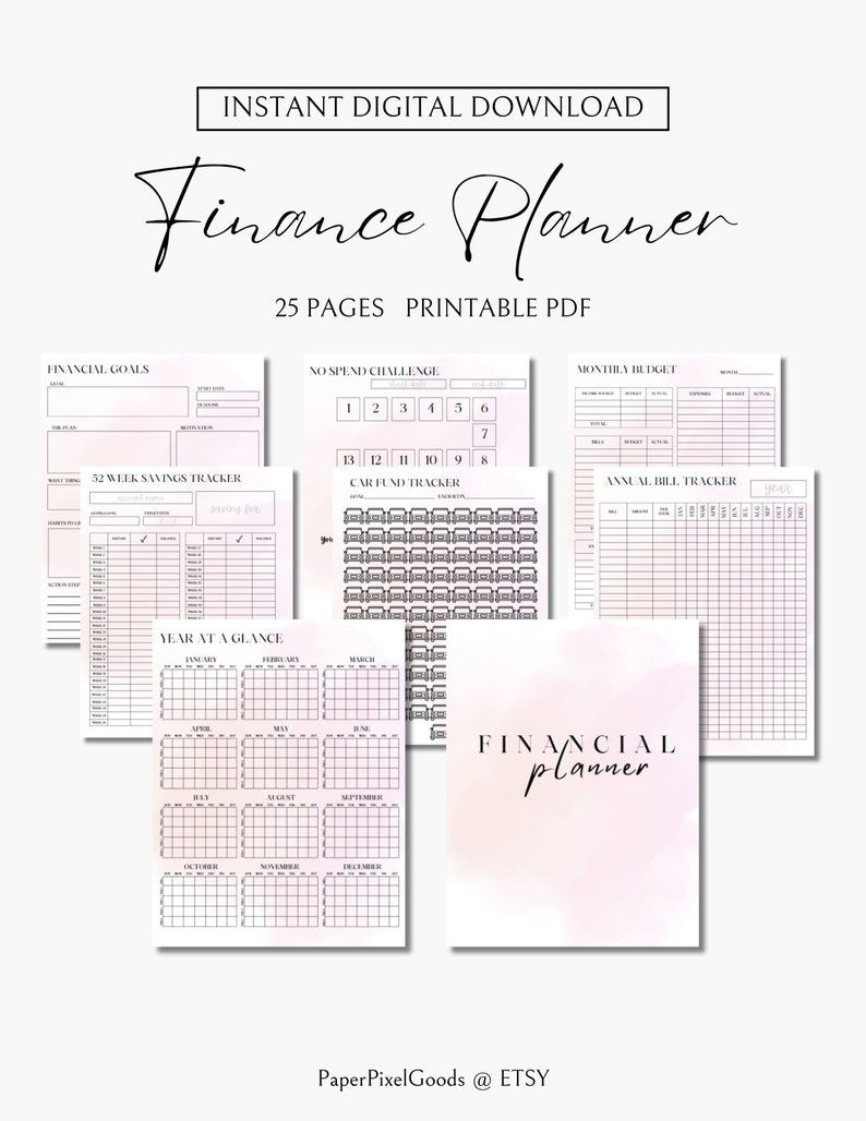 Pink Watercolor Budget Planner, Finance Planner, Printable Budget ...