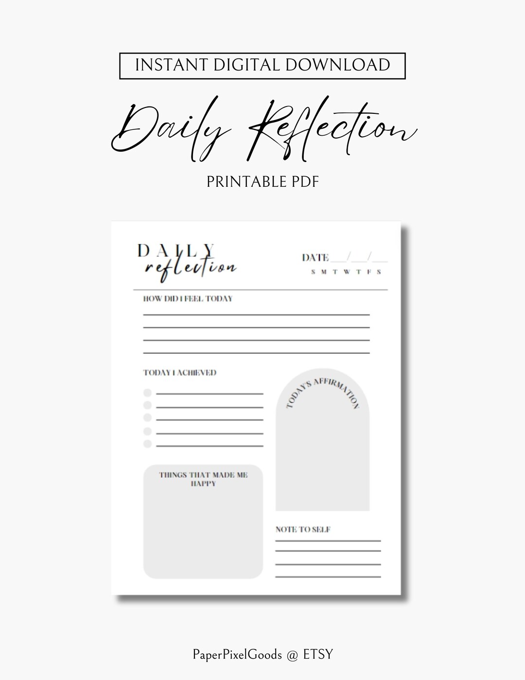 Daily Reflection Worksheet, Give Thanks, Blessed, Self-care, Self Care ...