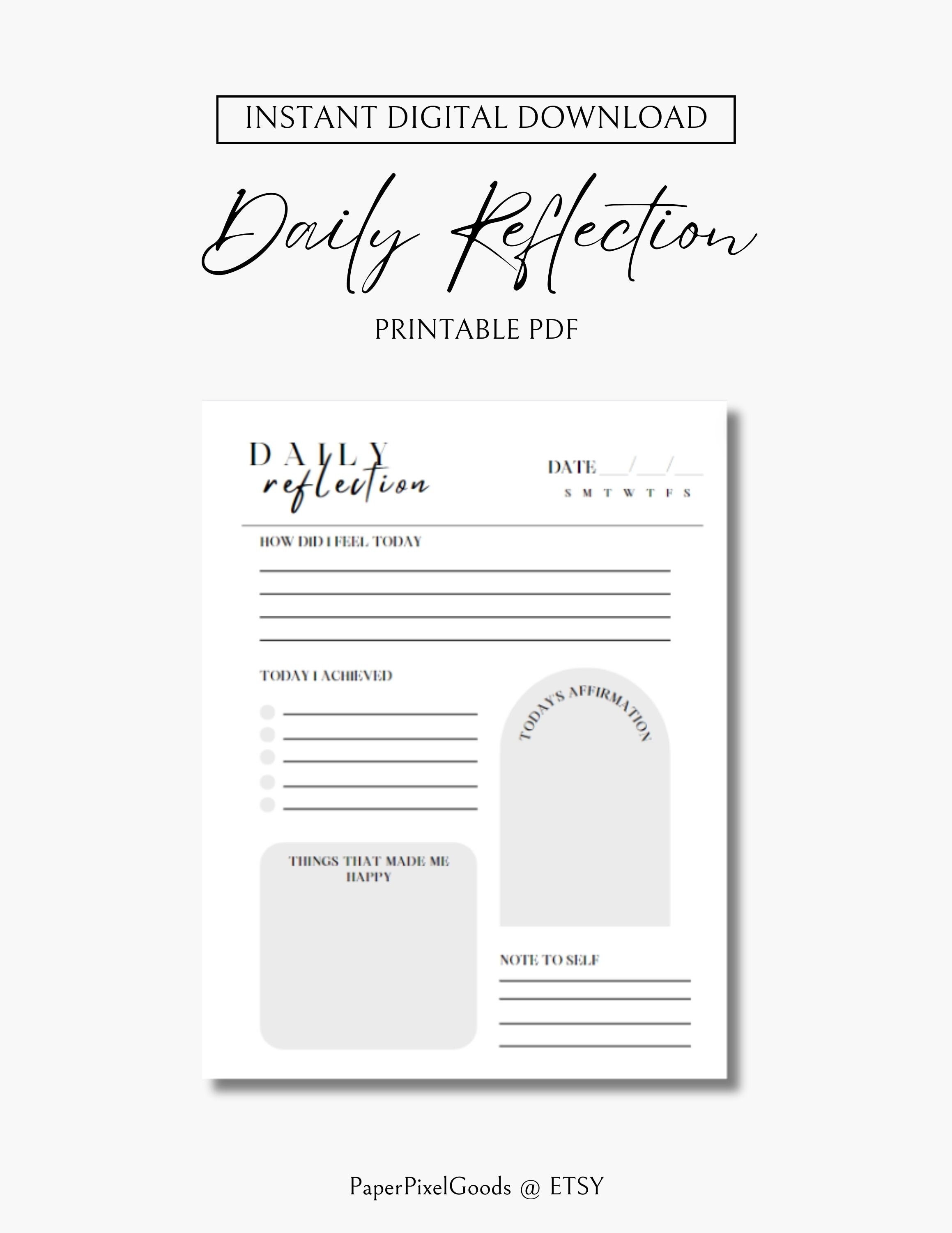 Daily Reflection Worksheet, Give Thanks, Blessed, Self-care, Self Care ...