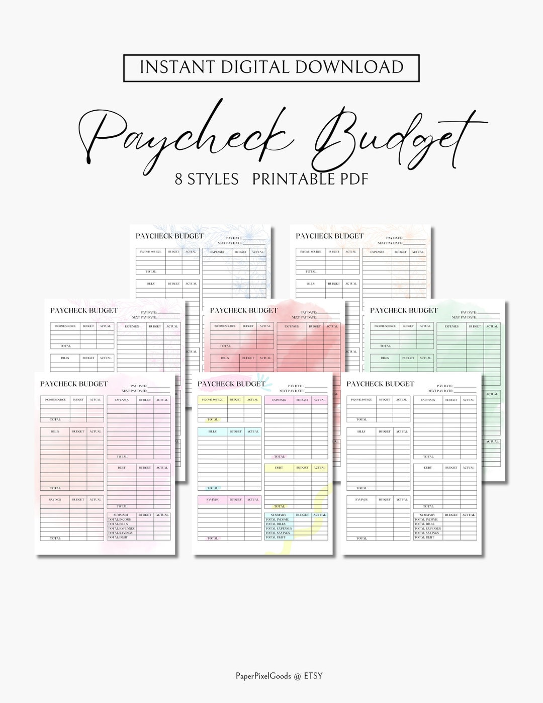 Paycheck Budget Printables, Financial Planner Printables, Printables ...