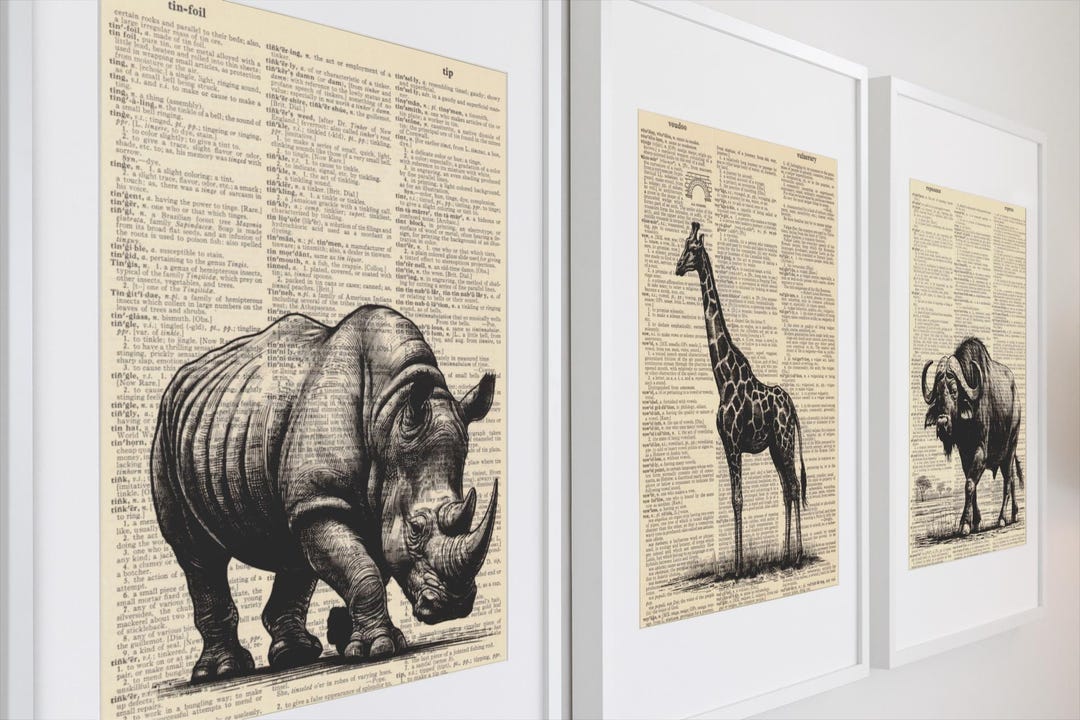 Vintage Book Page Art – African Animals – Set of 3 Prints (water ...