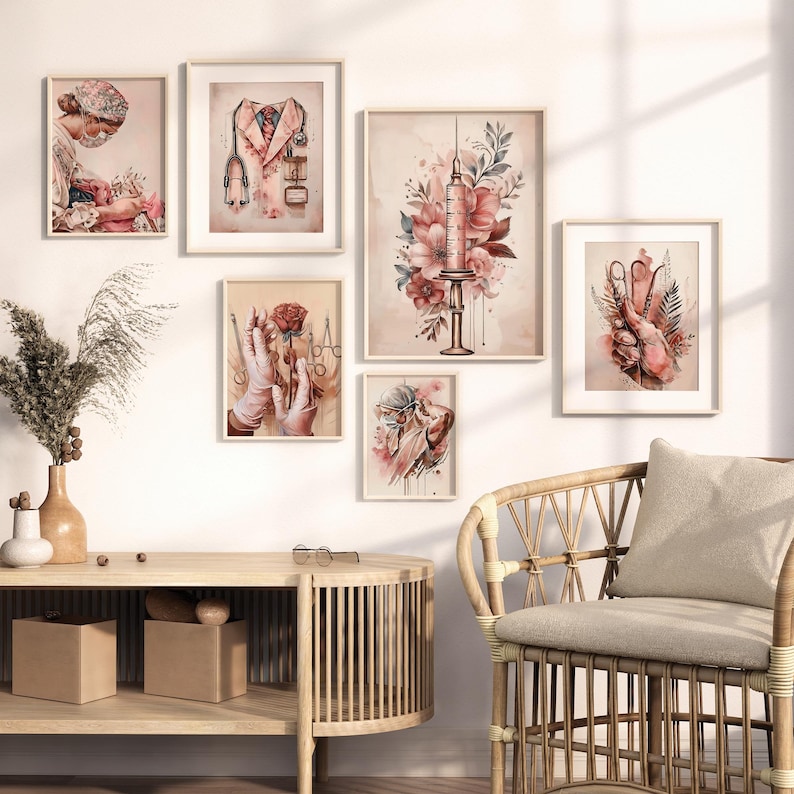 Pink Floral Surgeon Art Prints: Medical Office Decor (digital Download ...