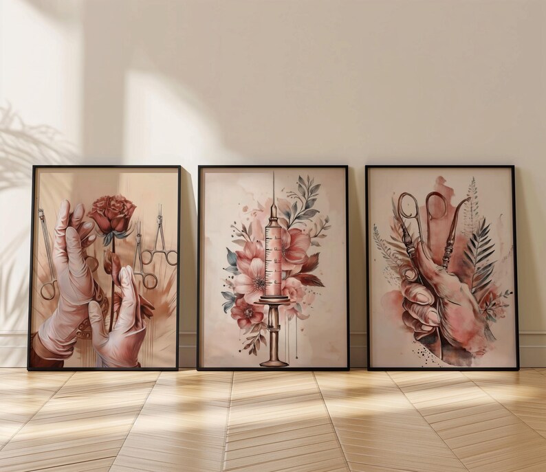 Pink Floral Surgeon Art Prints: Medical Office Decor (digital Download ...