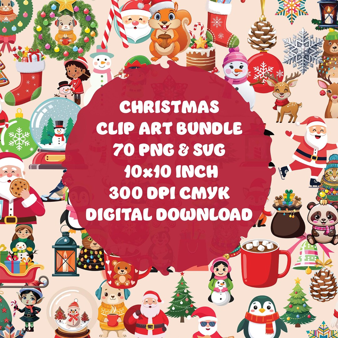 70 PNG + SVG Christmas Clipart Bundle,holiday Clipart, Cute Christmas ...