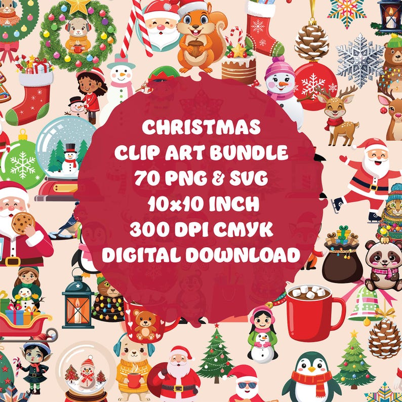 70 PNG + SVG Christmas Clipart Bundle,holiday Clipart, Cute Christmas ...