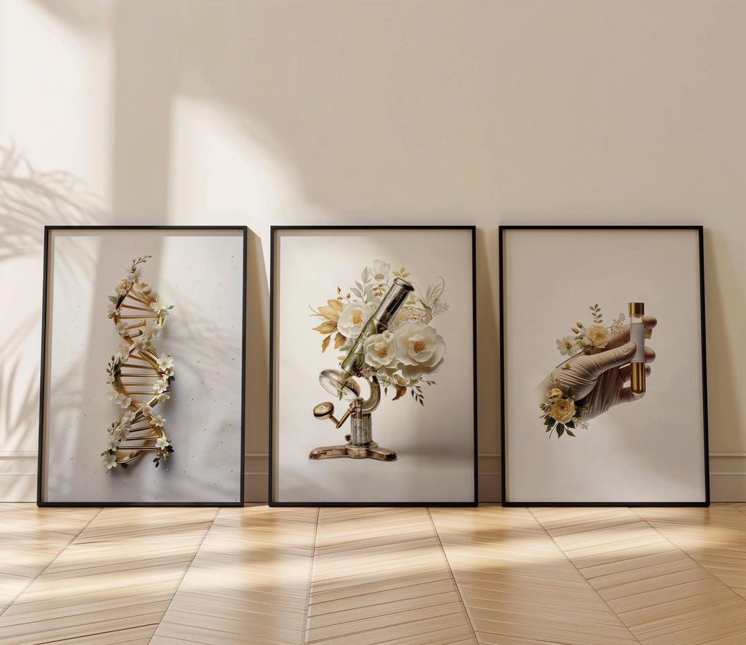 Laboratory Decor,set of 3,test Tube Print,microscope Print,dna Print ...