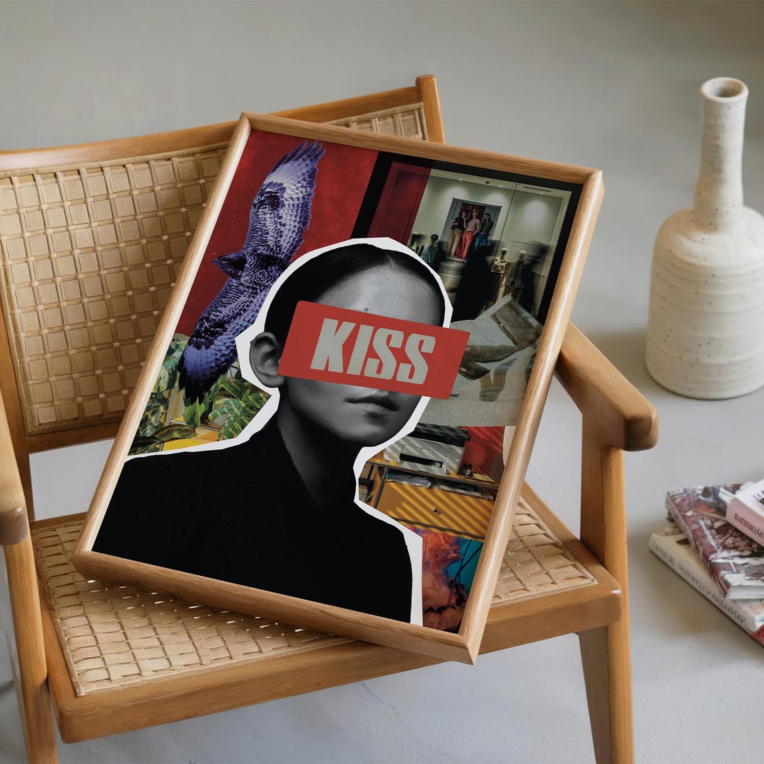 Edgy Wall Decor,modern Collage Art Print,kiss Poster,surreal Art Print ...