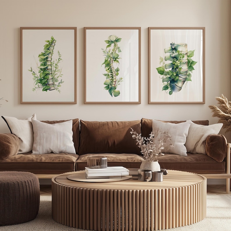 Botanical Spine Art Print Set of 3 : Chiropractic Wall Art,scoliosis ...