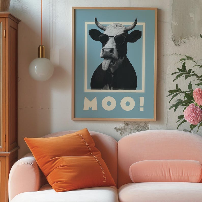 Retro Cool Cow Art Print, Moo Typography Poster (digital Download ...