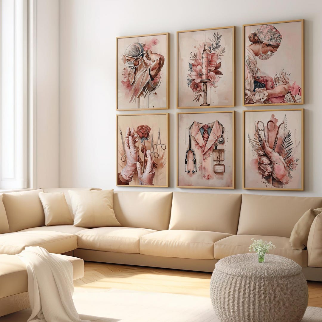 Pink Floral Surgeon Art Prints: Medical Office Decor (digital Download ...
