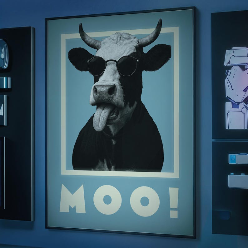 Retro Cool Cow Art Print, Moo Typography Poster (digital Download ...