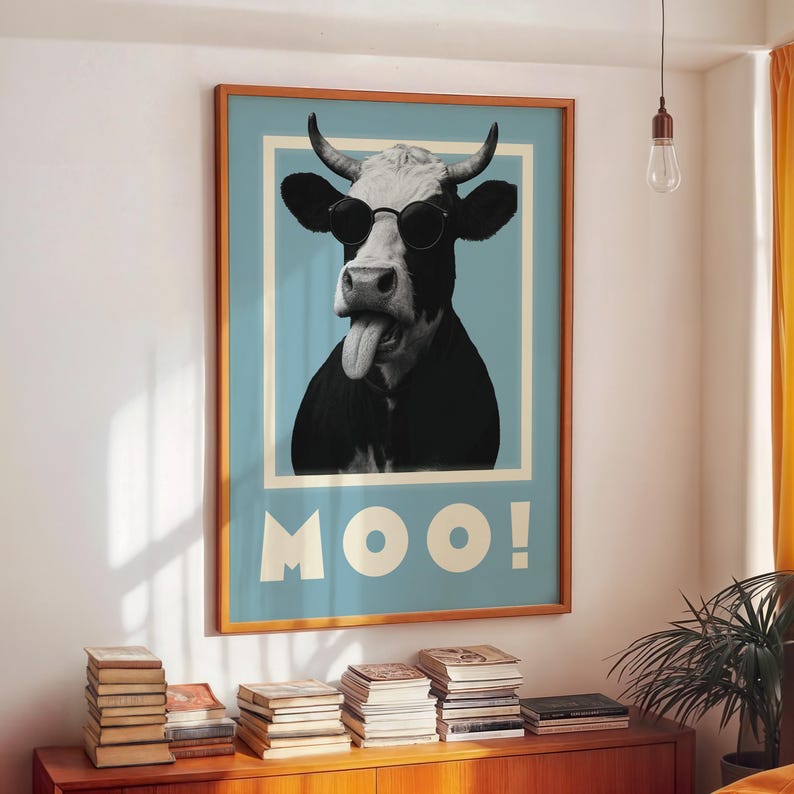 Retro Cool Cow Art Print, Moo Typography Poster (digital Download ...