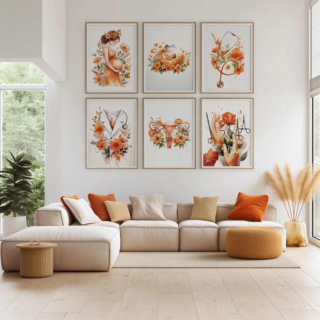 Orange Obgyn Wall Art Set of 6 : Midwife Office Decor (digital Download ...