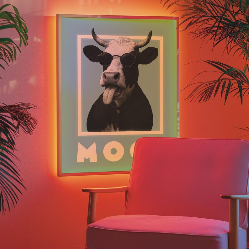 Retro Cool Cow Art Print, Moo Typography Poster (digital Download ...