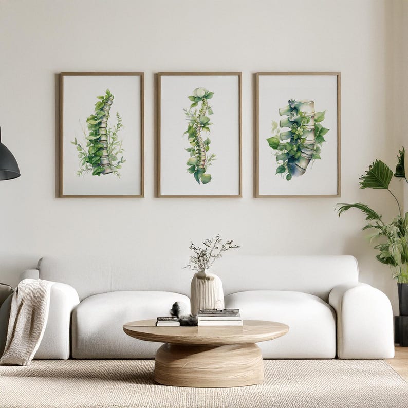 Botanical Spine Art Print Set of 3 : Chiropractic Wall Art,scoliosis ...