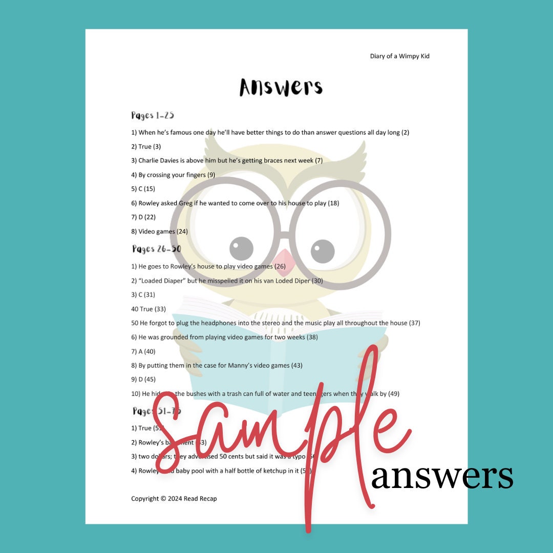 Diary of a Wimpy Kid Worksheets - Etsy