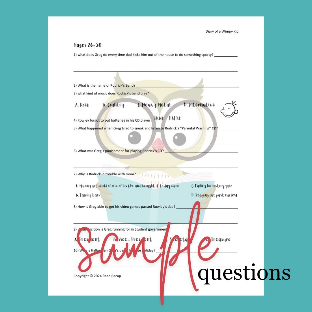 Diary of a Wimpy Kid Worksheets - Etsy