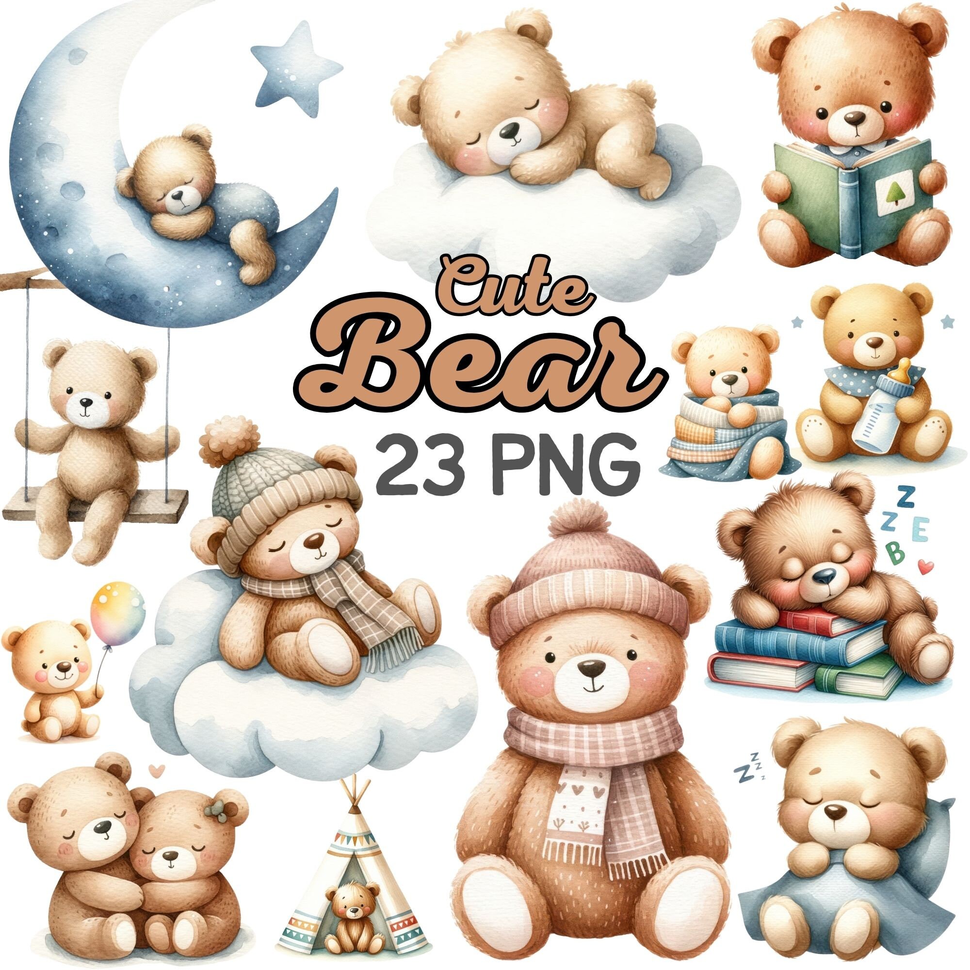 Watercolor Brown Cute Bear Clipart, Baby Boy Birthday Nursery ...