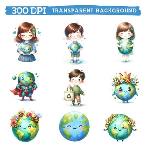 Watercolor Cute Earth Day Clipart, Planet Natural, Eco Friendly Recycle ...