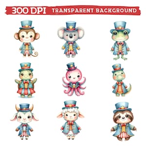 Adorable Circus Animal Clipart, Watercolor Cute Circus Animal Nursery ...