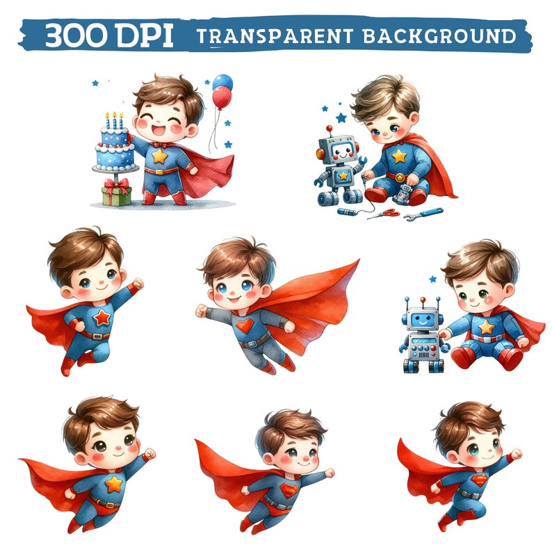 Watercolor Cute Superhero Boy Clipart, Superheroes Nursery Decor ...