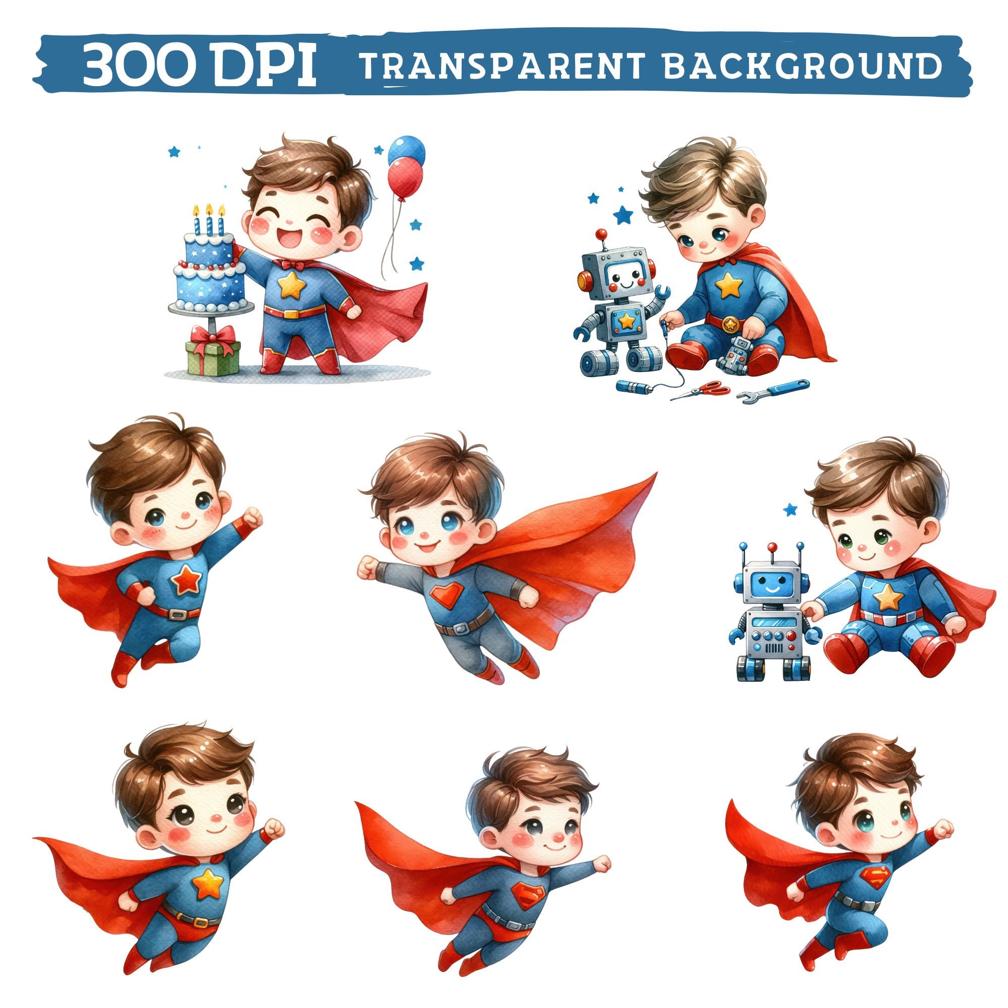 Watercolor Cute Superhero Boy Clipart, Superheroes Nursery Decor ...