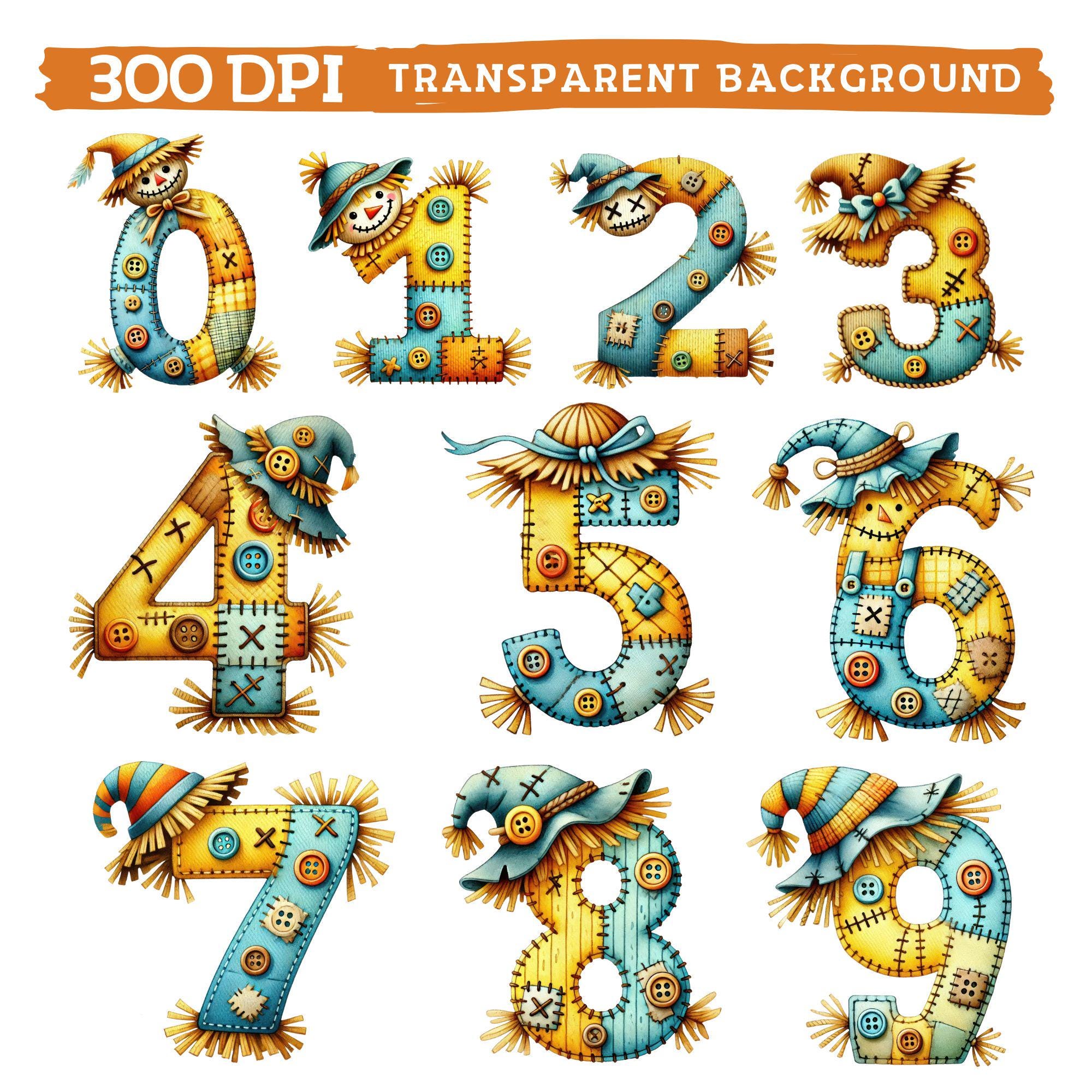Scarecrow Alphabet Clipart, Watercolor Fall Letter Number, Rustic ...