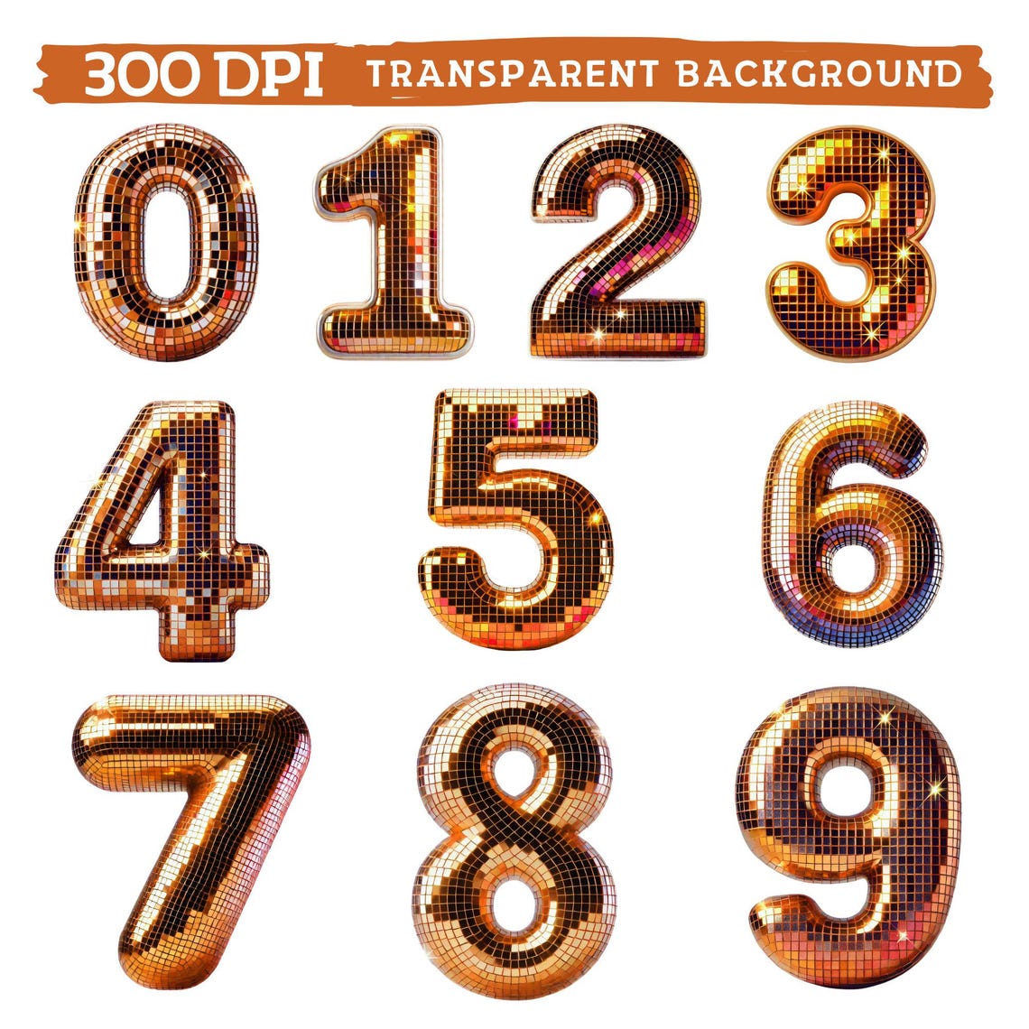 Retro Disco Alphabet Clipart, Orange Shiny Mirror Ball Letters ...