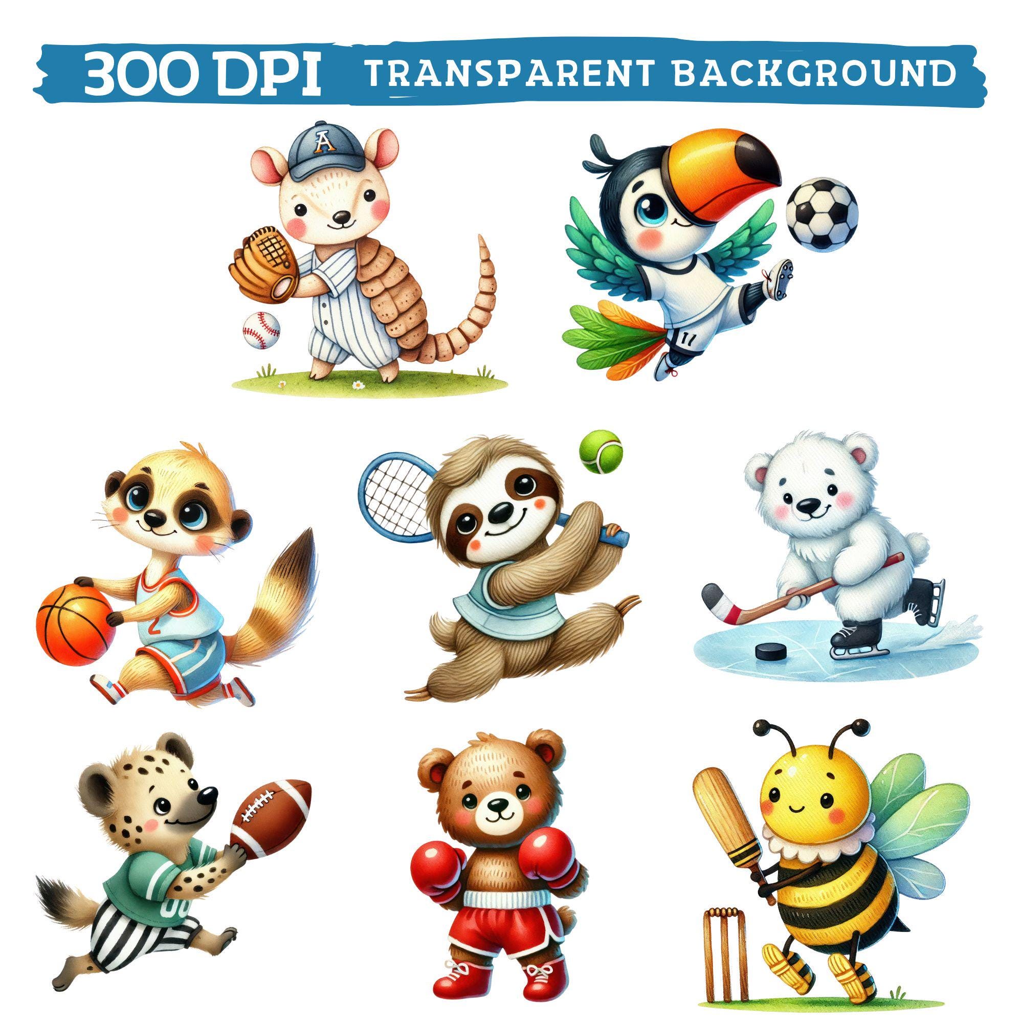 Cute Animal Sportsperson Clipart, Watercolor Kids Sport, Athlete ...