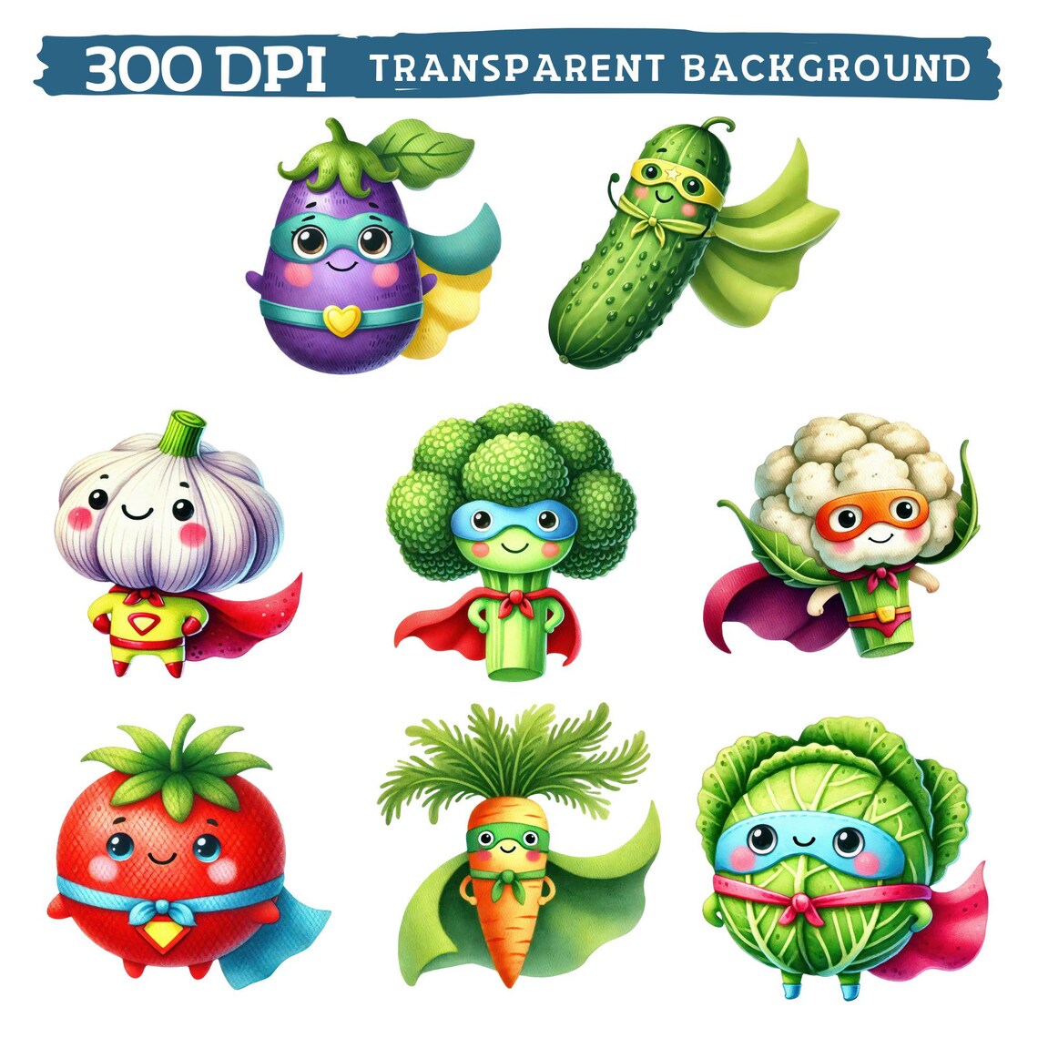 Superhero Vegetables Clipart, Watercolor Cute Healthy Food, Kids Veggie ...