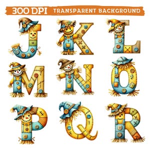 Scarecrow Alphabet Clipart, Watercolor Fall Letter Number, Rustic ...