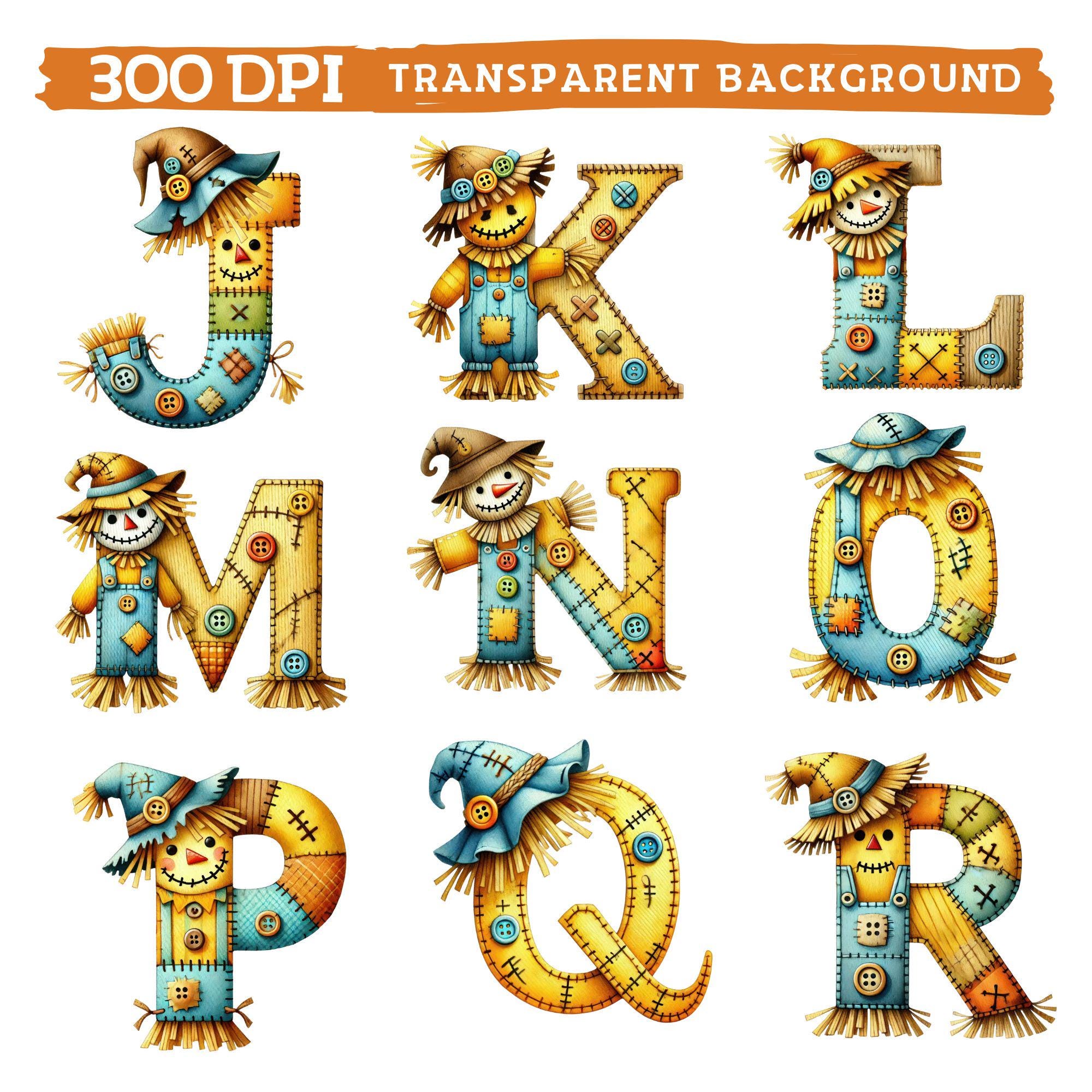 Scarecrow Alphabet Clipart, Watercolor Fall Letter Number, Rustic ...