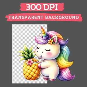 Watercolor Cute Unicorn Clipart, Summer Beach Rainbow Unicorn Girl ...