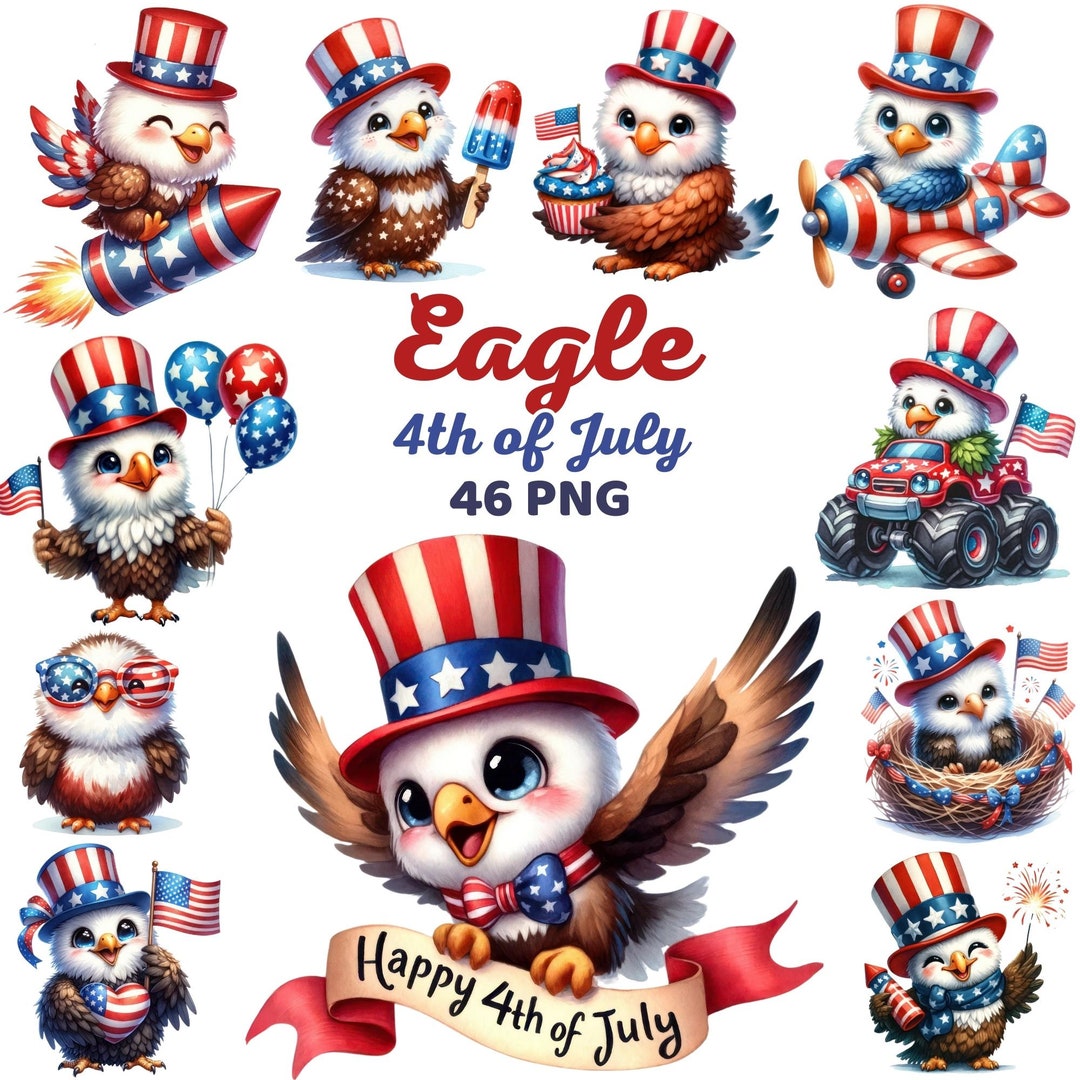 Patriotic Eagle Clipart, Watercolor Cute Eagle With American Flag ...