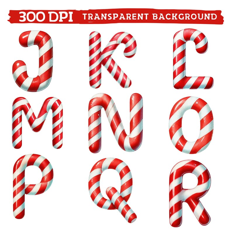 Candy Cane Alphabet Clipart, Watercolor Christmas Letters & Numbers ...