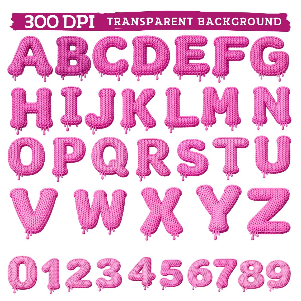 Knitted Alphabet Clipart, Pink Coquette Letters Numbers, Cute Valentine ...