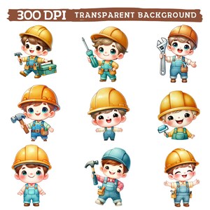 Construction Boy Clipart, Watercolor Cute Builder Characters Nursery ...