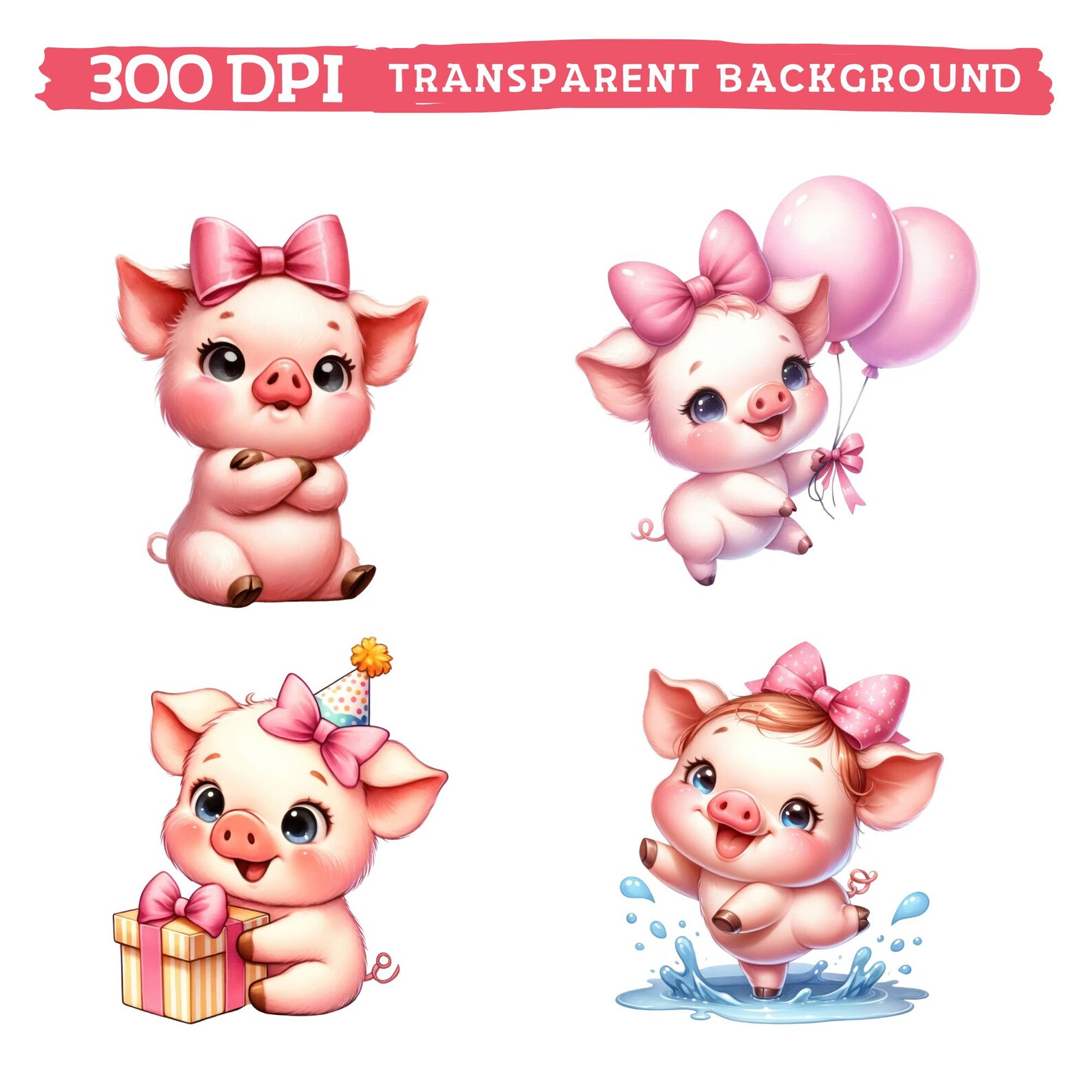 Cute Pig Clipart, Watercolor Baby Pig Nursery, Pig Sleep on Moon, Pig ...
