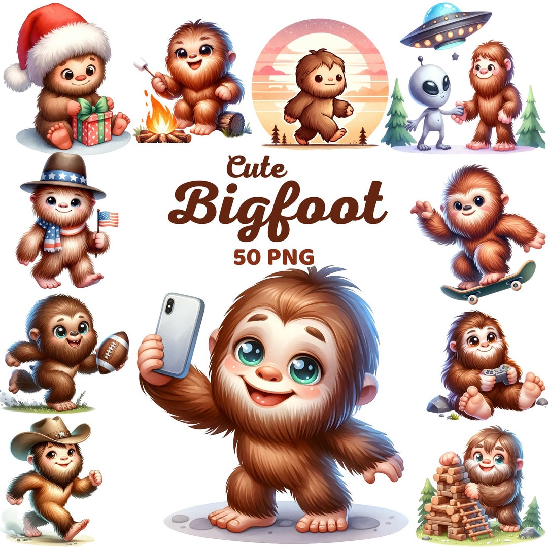 Bigfoot Clipart, Watercolor Cute Sasquatch Nursery, Bigfoot Art ...