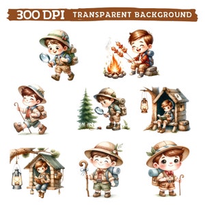Adorable Camping Boy Clipart Collection, Watercolor Cute Camper Nursery ...
