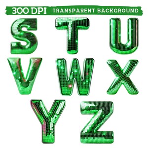 Retro Disco Alphabet Clipart, Green Shiny Mirror Ball Letters & Numbers ...