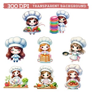 Cute Girl Chef Clipart, Watercolor Kids Kitchen, Cooking, Baking ...