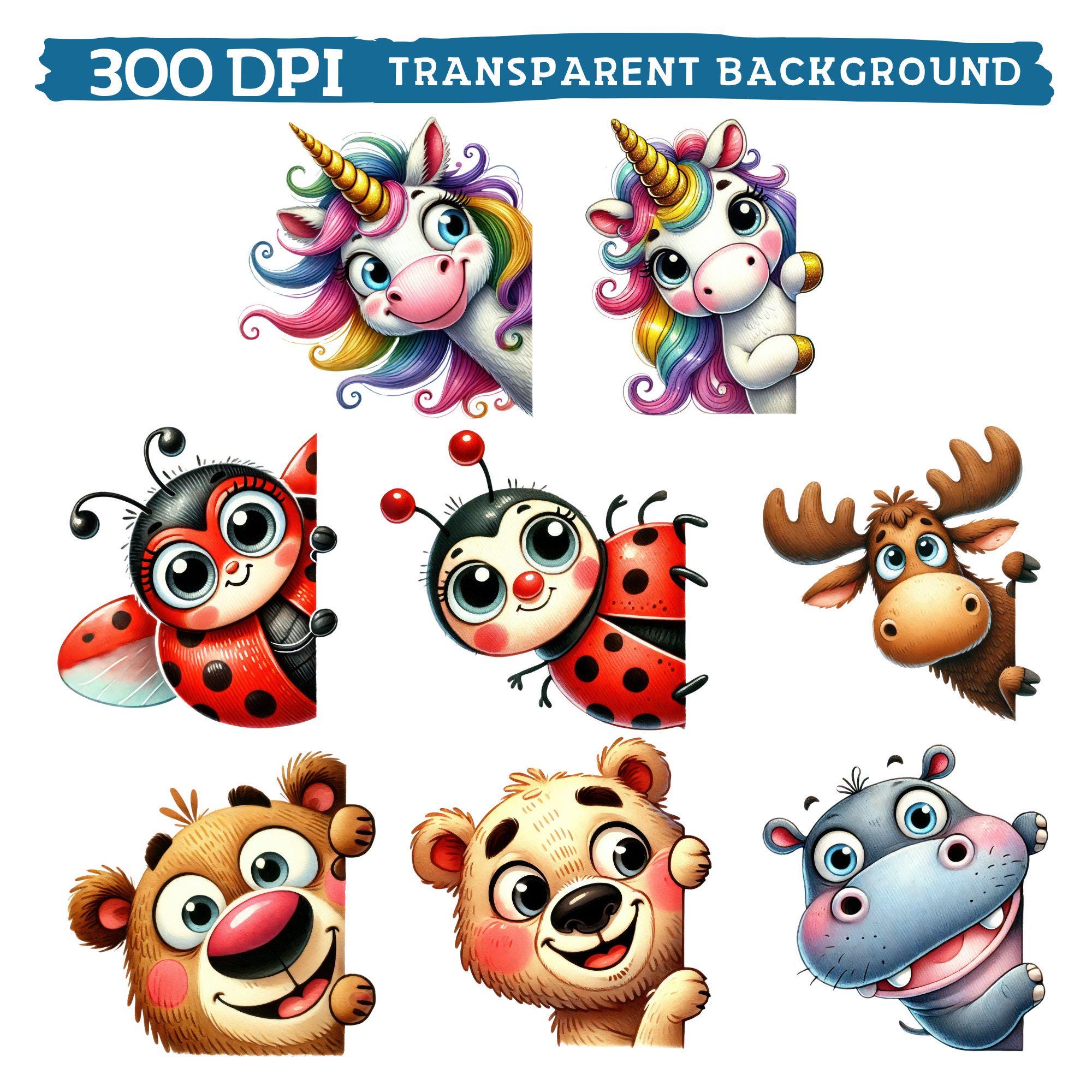 Crazy Peeking Animals Clipart, Watercolor Funny Quirky Wacky Pet, Weird ...