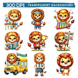 Lion Back to School Clipart, Watercolor Cute Classroom Nursery, Student ...