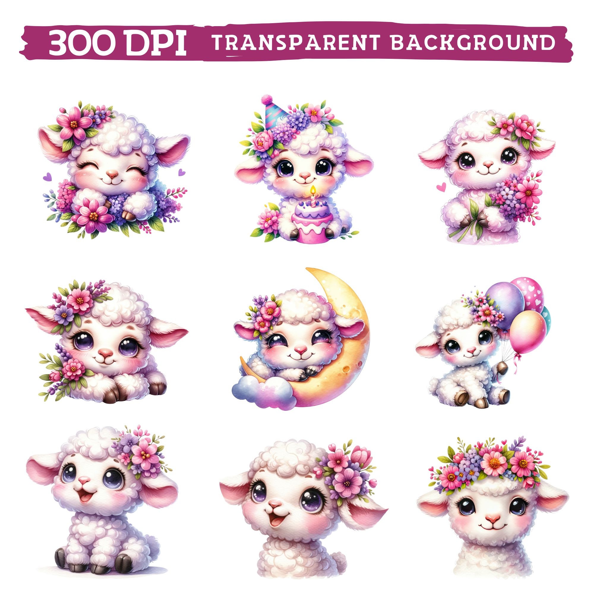 Cute Lamb Clipart, Watercolor Floral Sheep Easter & Spring Nursery ...