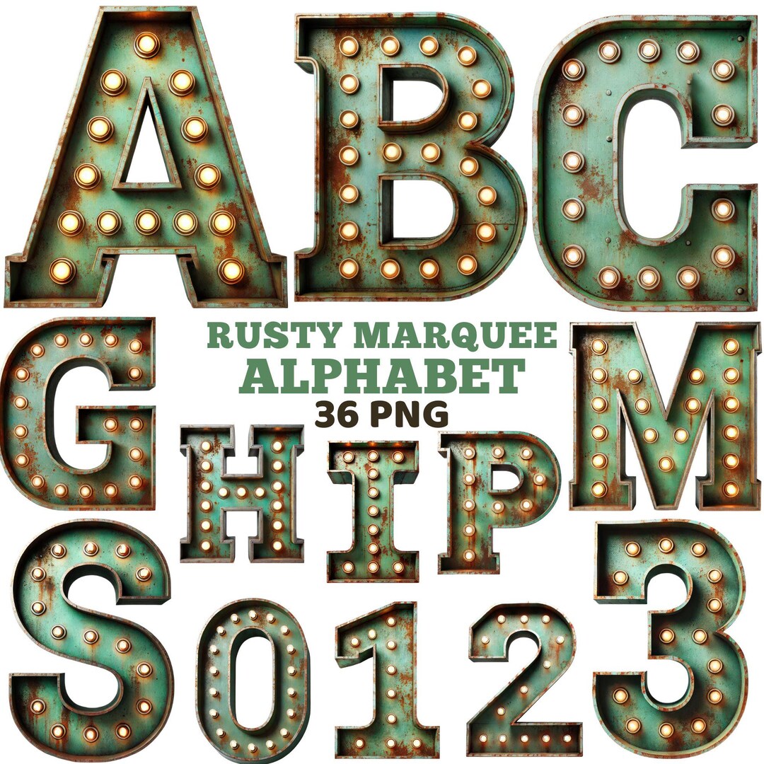 Rusty Marquee Alphabet Clipart, Green Rusty Metal Letters, Steampunk ...