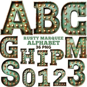 Rusty Marquee Alphabet Clipart, Green Rusty Metal Letters, Steampunk ...
