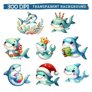 Cute Shark Clipart, Watercolor Ocean, Undersea Nursery Decor, Marine ...