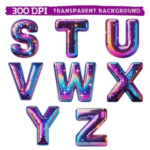 Retro Disco Alphabet Clipart, Shiny Mirror Ball Letters & Numbers ...